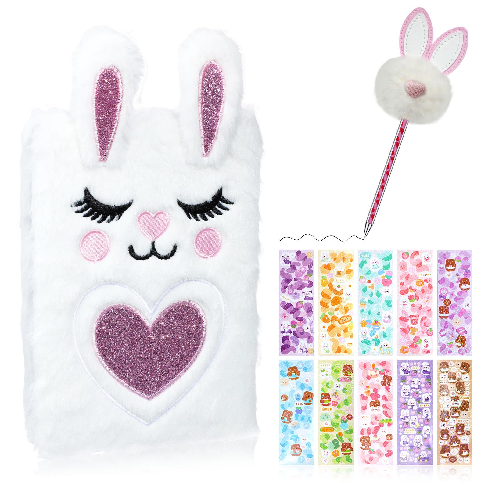 Snapklik.com : NEWEST Plush Rabbit Diary Set Cute Fluffy Bunny Notebook