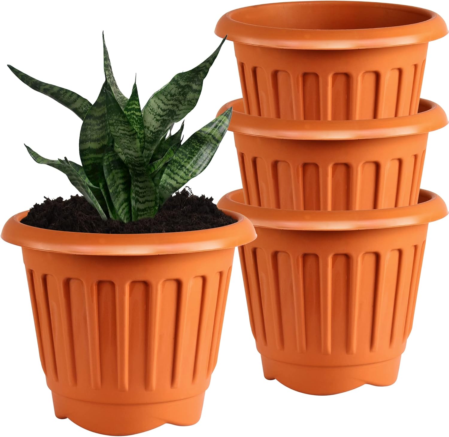 ZENQA 4 x Large Round Plastic Plant Pot Flower Pots Indoor Outdoor | 30 ...