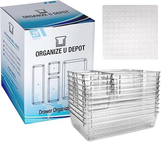Amazon.com: 25 Piece - Non-Slip Drawer Organizer Bin Set- Clear bins ...