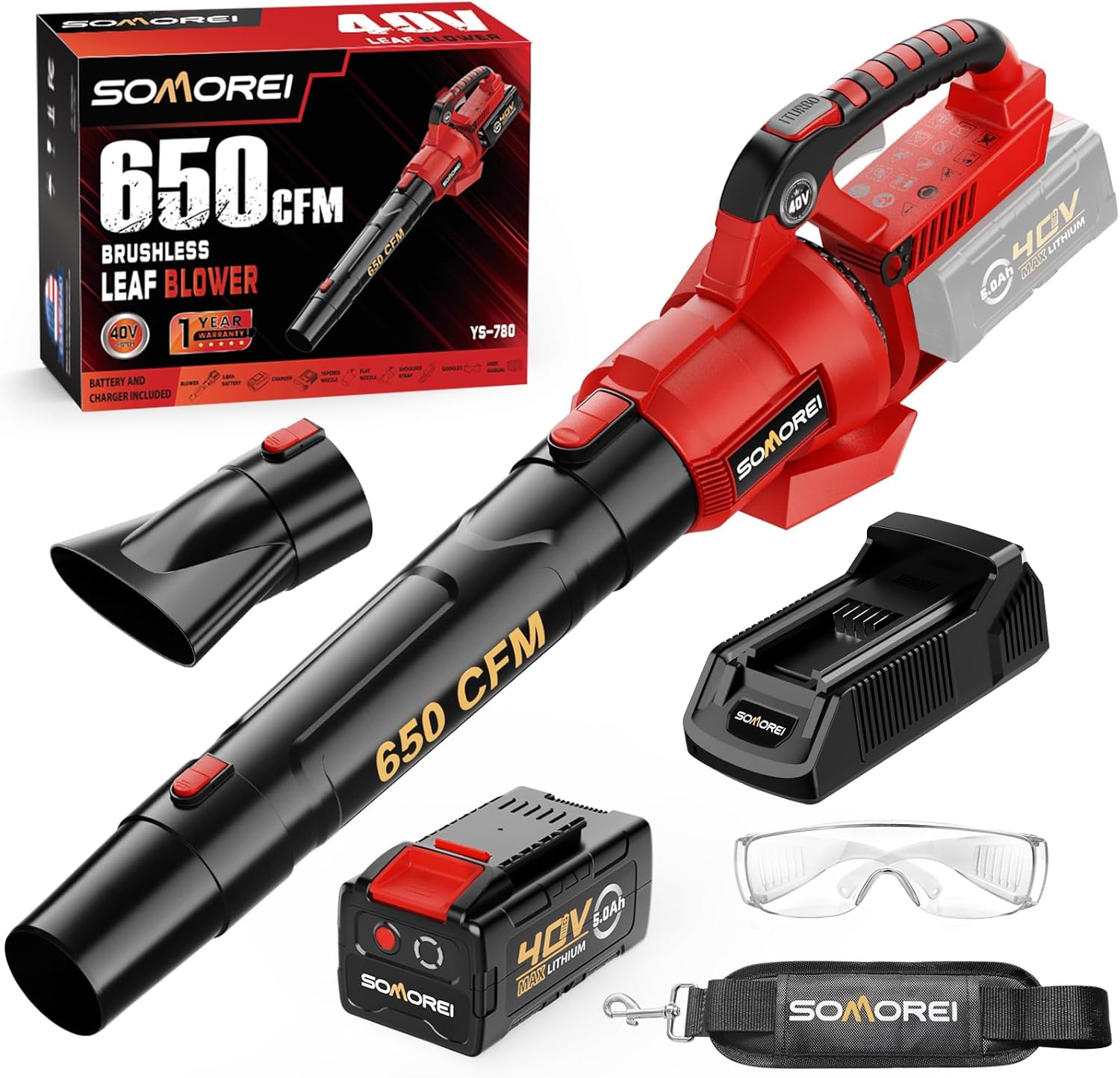 Amazon.com: Somorei 40V Powerful Cordless Leaf Blower - 650 CFM ...