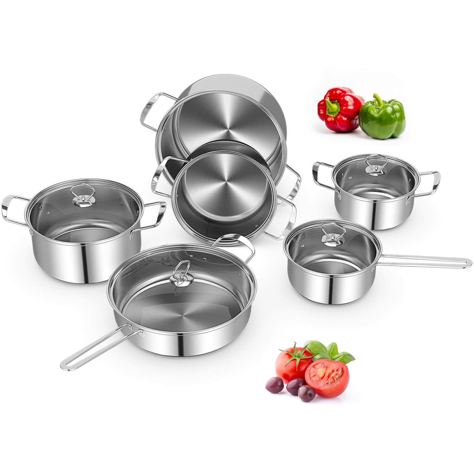 Amazon.com: COSTWAY 12 Piece Stainless Steel Cookware Set, Pots and ...