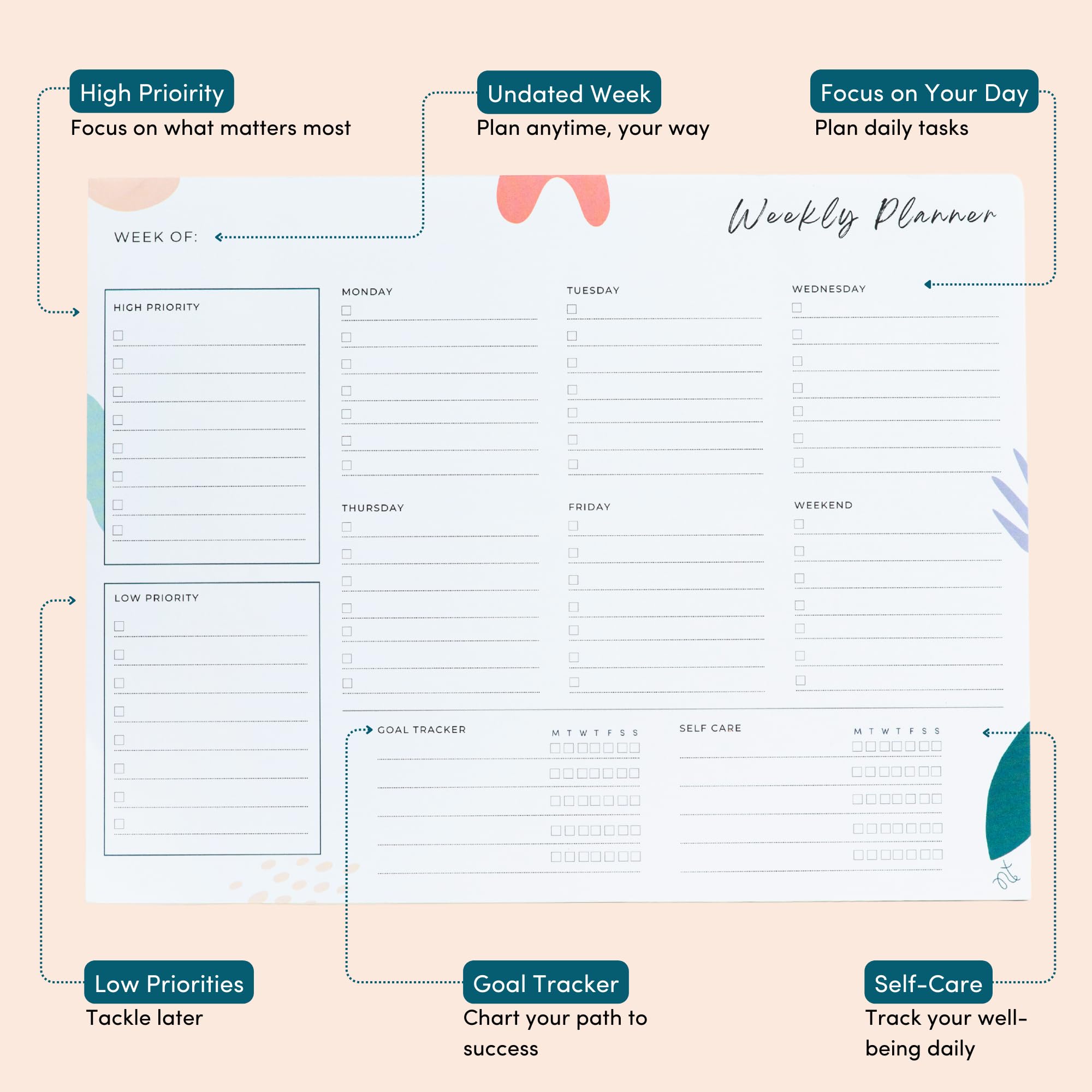Snapklik.com : Weekly Planner Pad Tear Off - 52 Undated Weekly Planner ...
