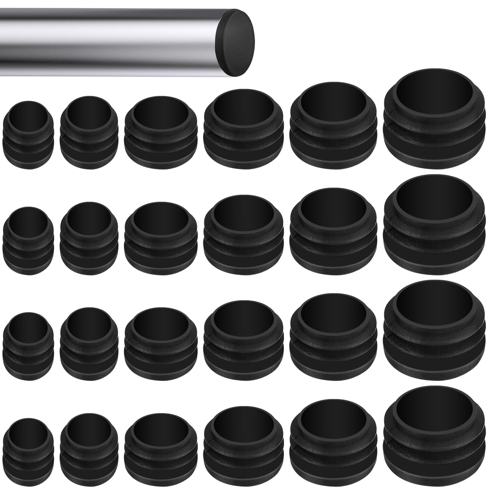 Realure 120 Pcs Round Plastic Plug, 12mm/16mm/20mm/22mm/25mm/30mm Black ...