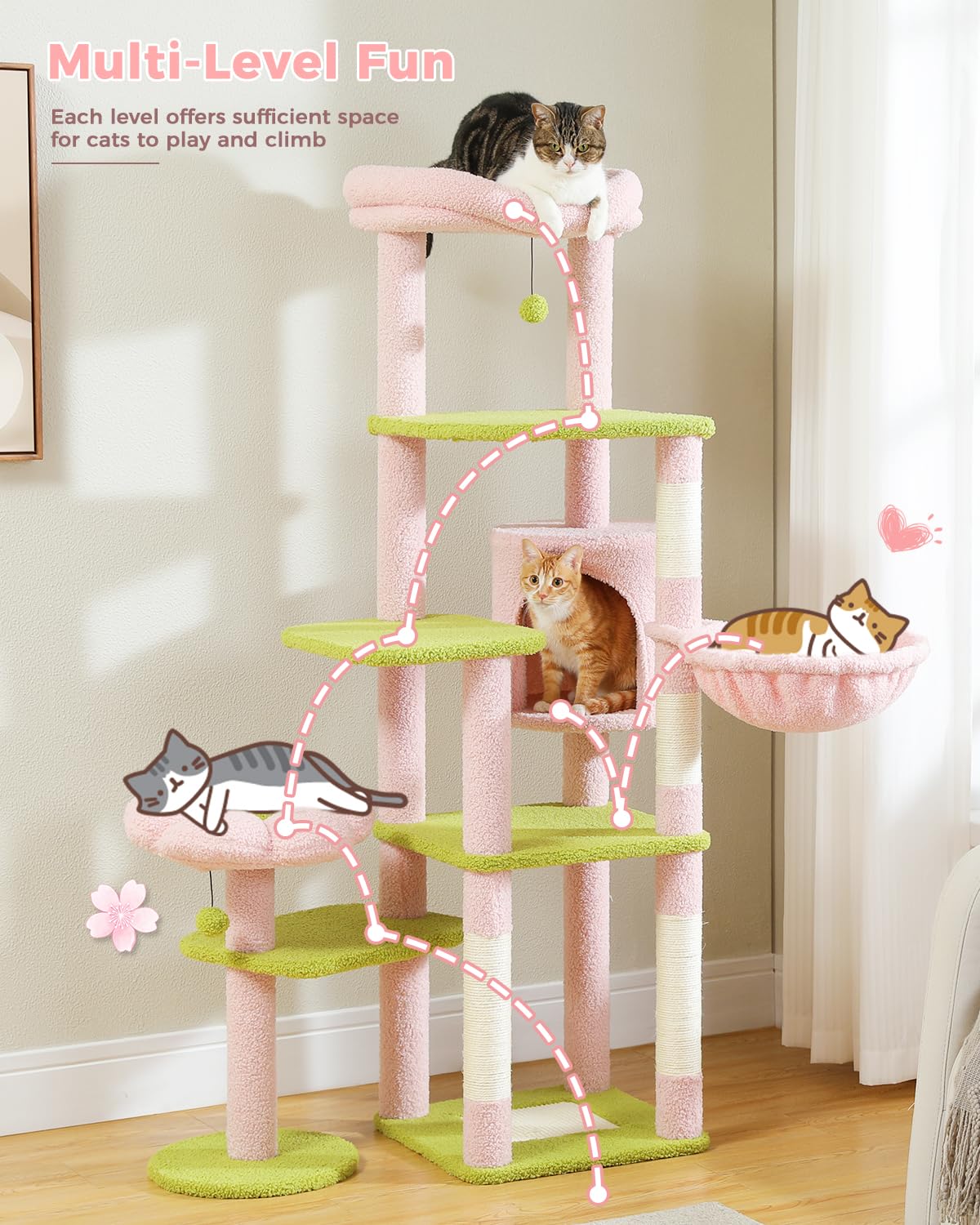 Snapklik.com : MUTTROS 59" Flower Cat Tree, Tall Cat Tree For Large Cat ...