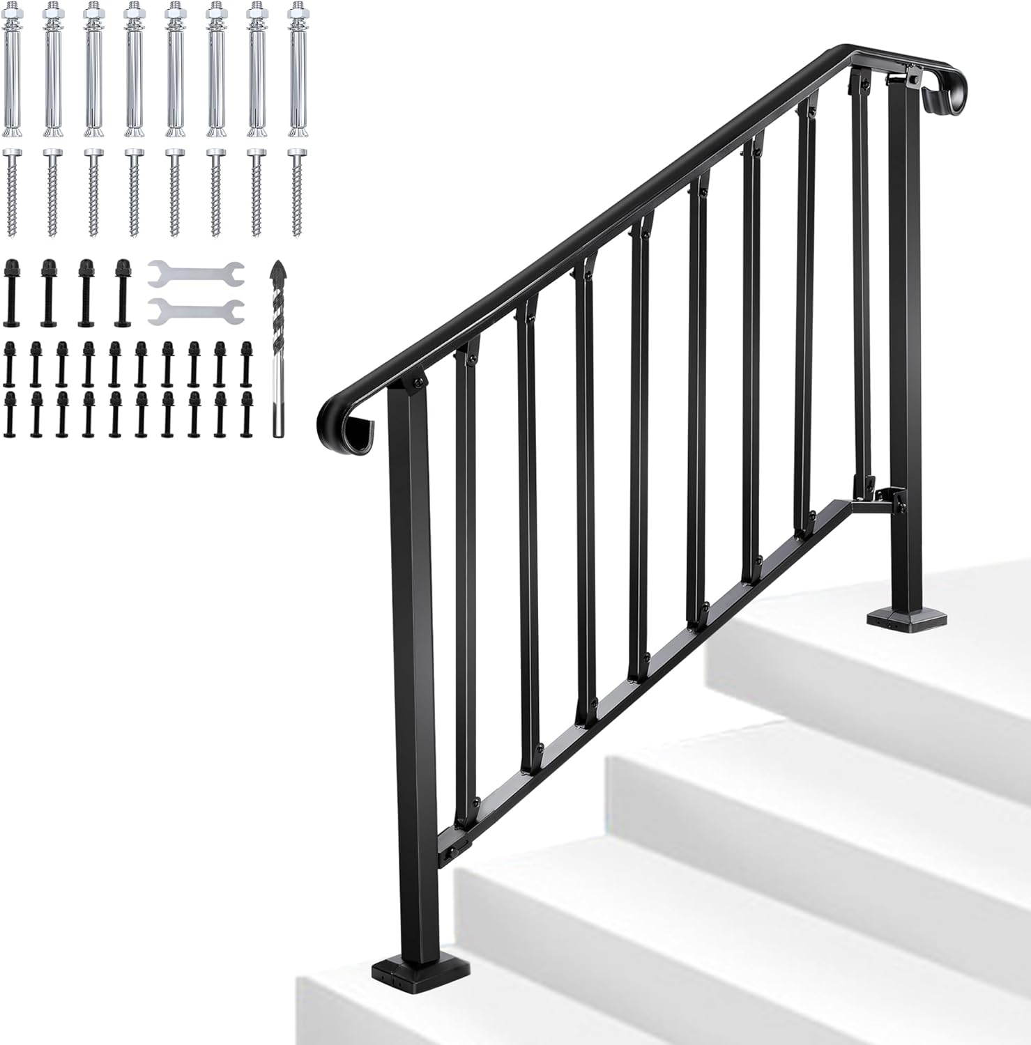 Rengue Handrails for Outdoor Steps, Fit 3 or 4 Steps Outdoor Stair ...