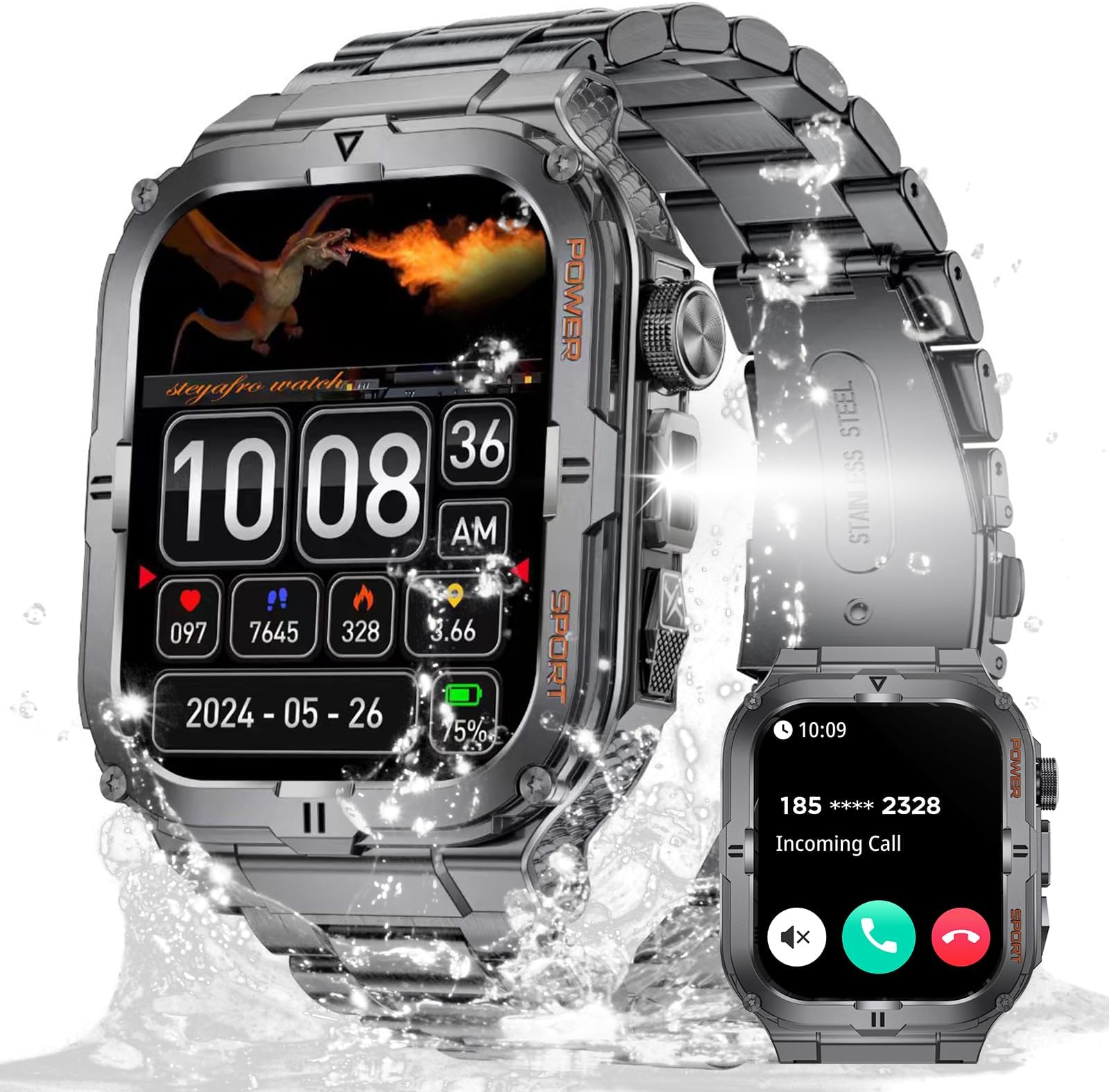 Amazon.com: Military Smart Watch for Men with LED Flashlight 3ATM ...