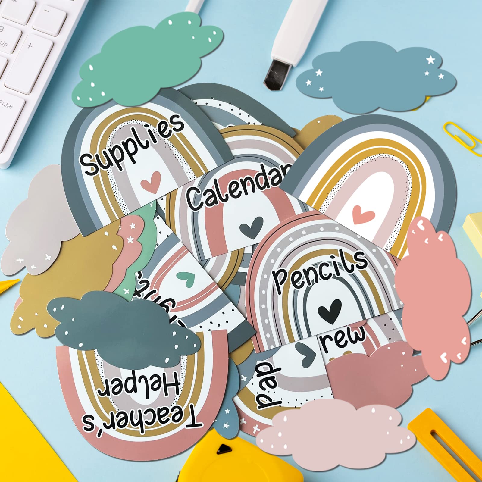 Snapklik.com : 65pcs Bohemian Rainbow Classroom Jobs Bulletin Board Set