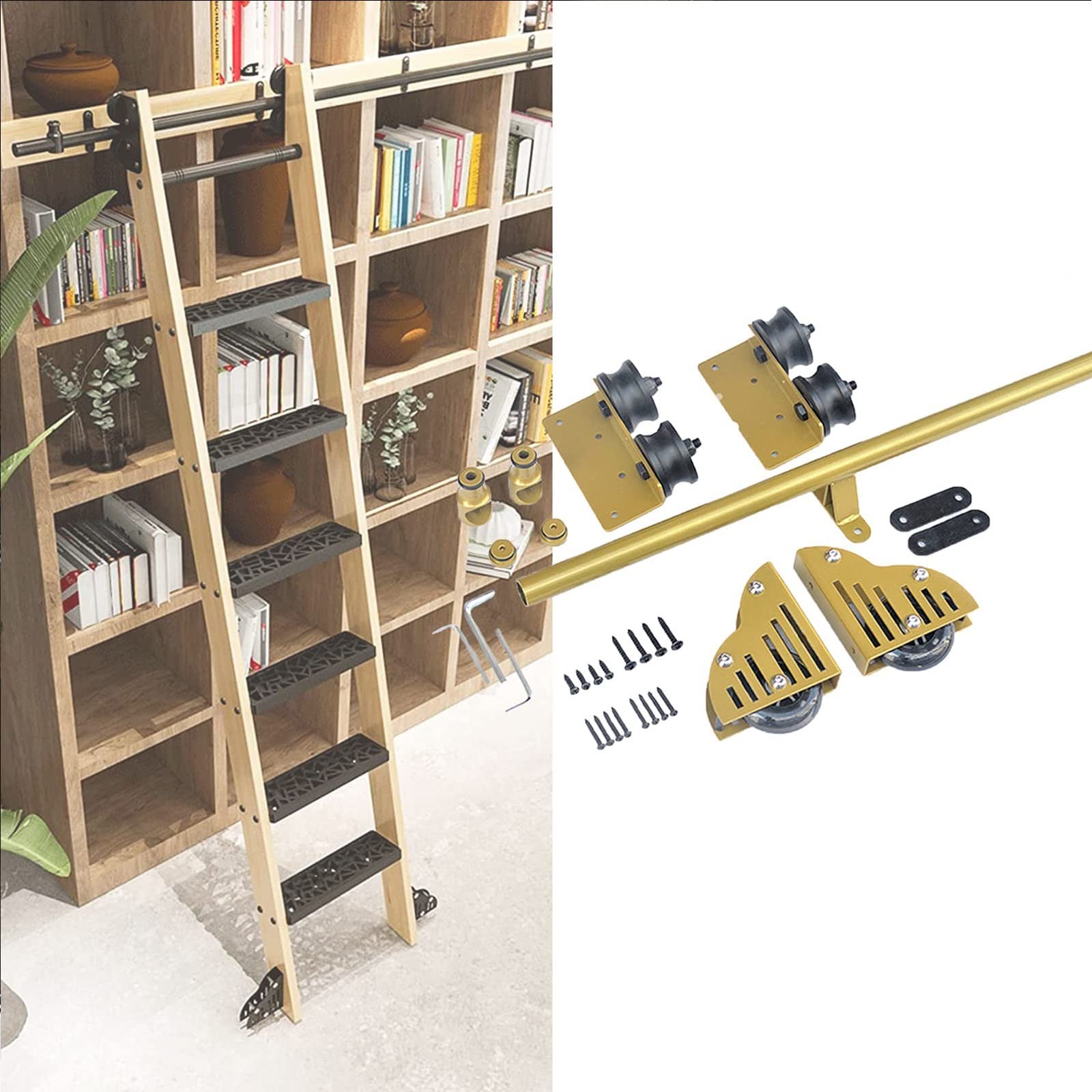 Amazon.com: Sliding Ladder Hardware Full Set Library Rolling Ladder ...