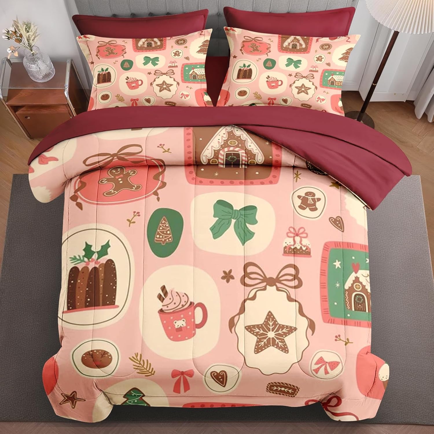 Amazon.com: Pinbeam 5 Pcs Christmas Comforter Set Twin Size, Xmas ...