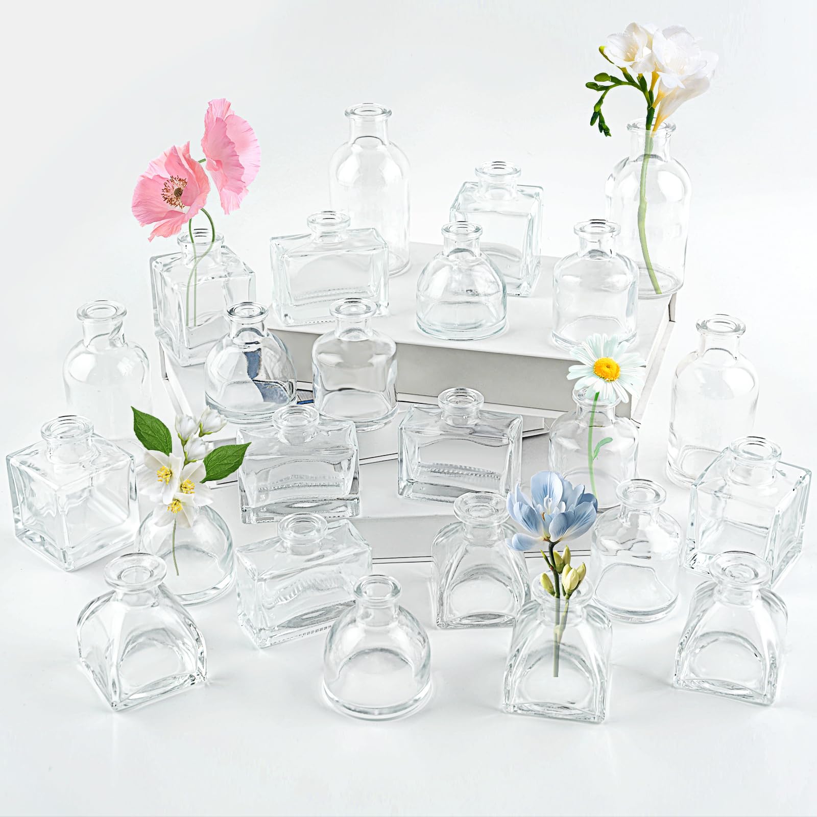 Amazon.com: Glass Bud Vases in Bulk, Set of 24 Clear Bud Vases for ...