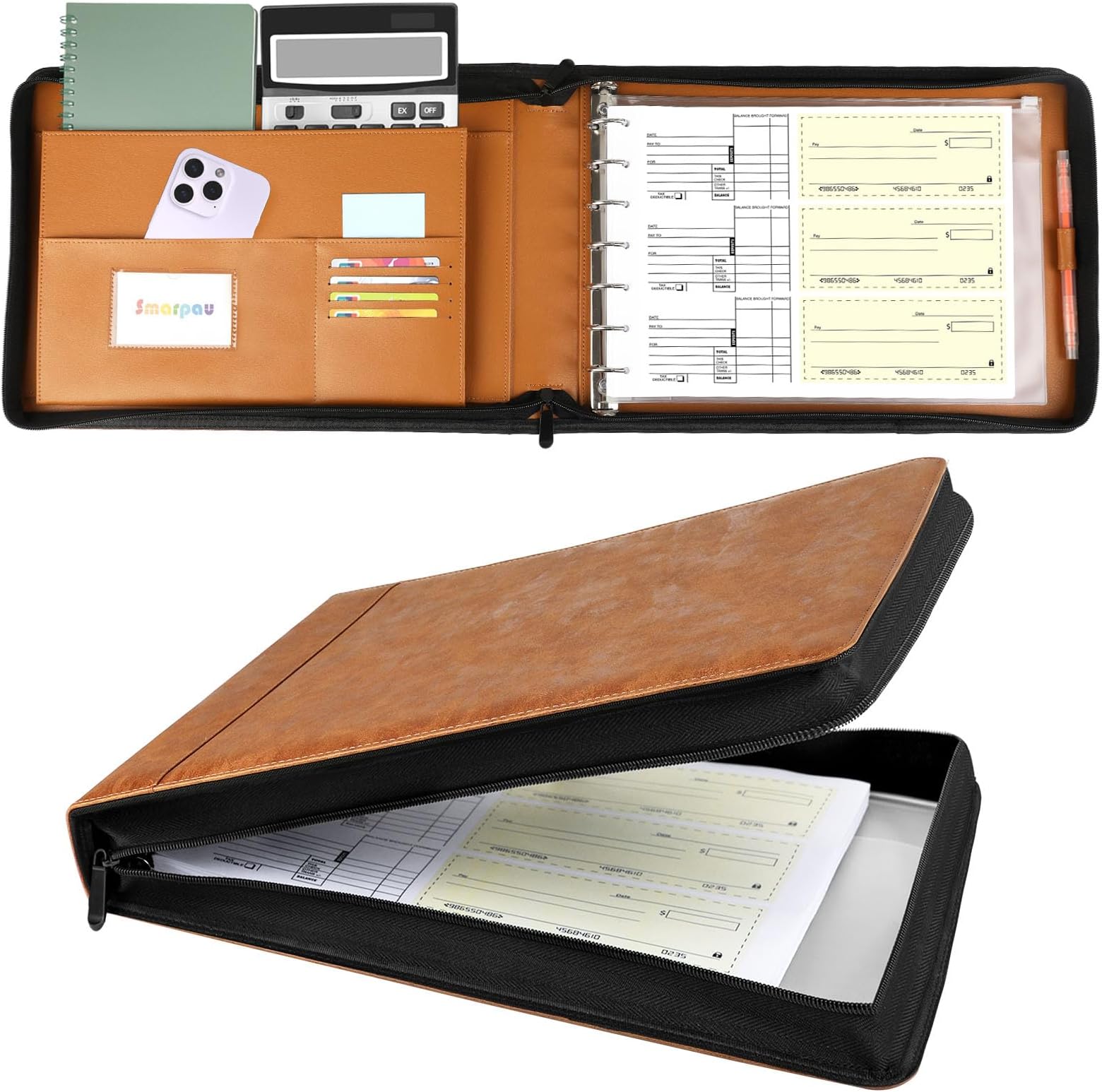 Amazon.com : Smarpau Business Checkbook Binder 7 Ring, PU Leather Check ...