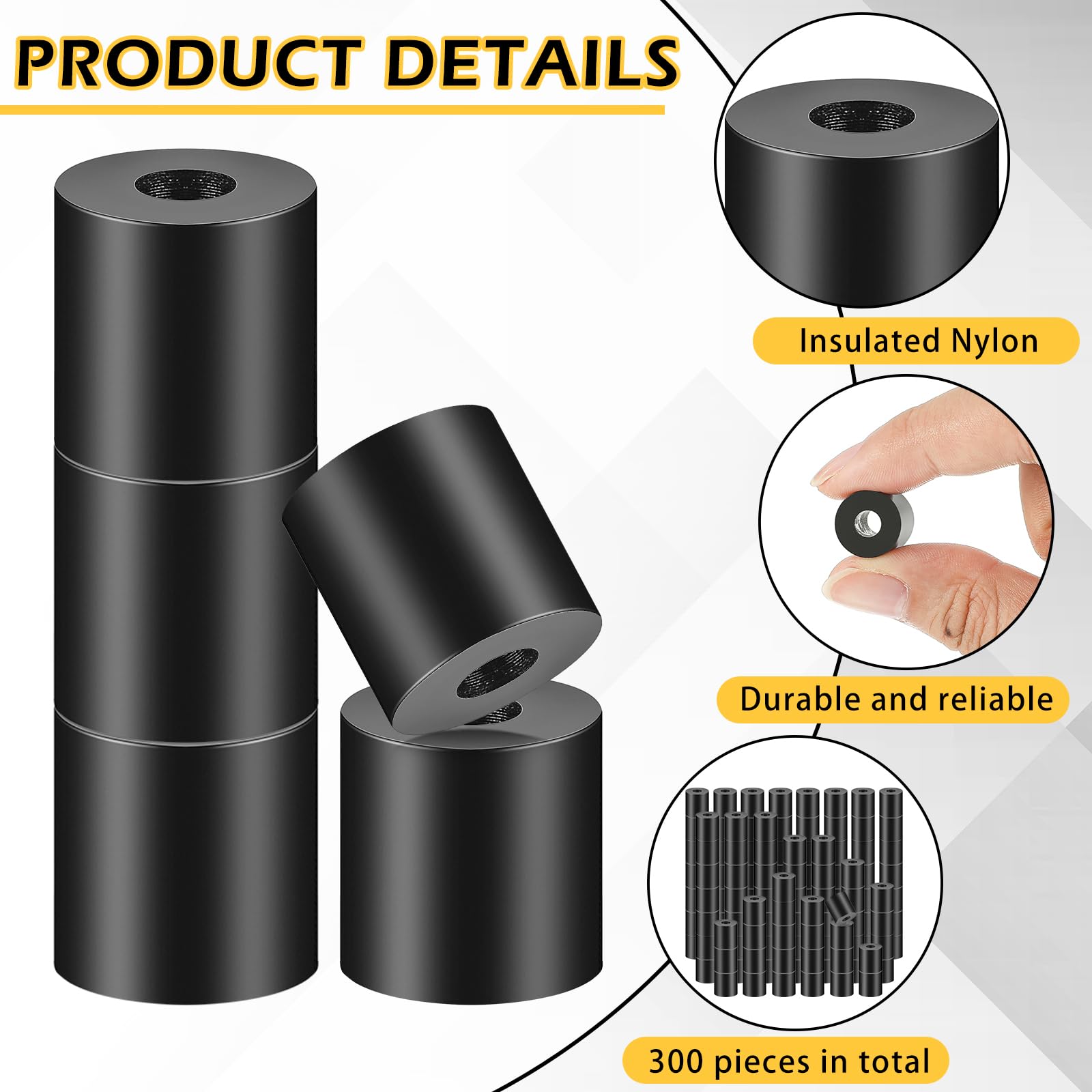 Snapklik.com : 300 Pcs Black Nylon Spacers 1/2 Thick, 1/2 OD 0.194 ID ...