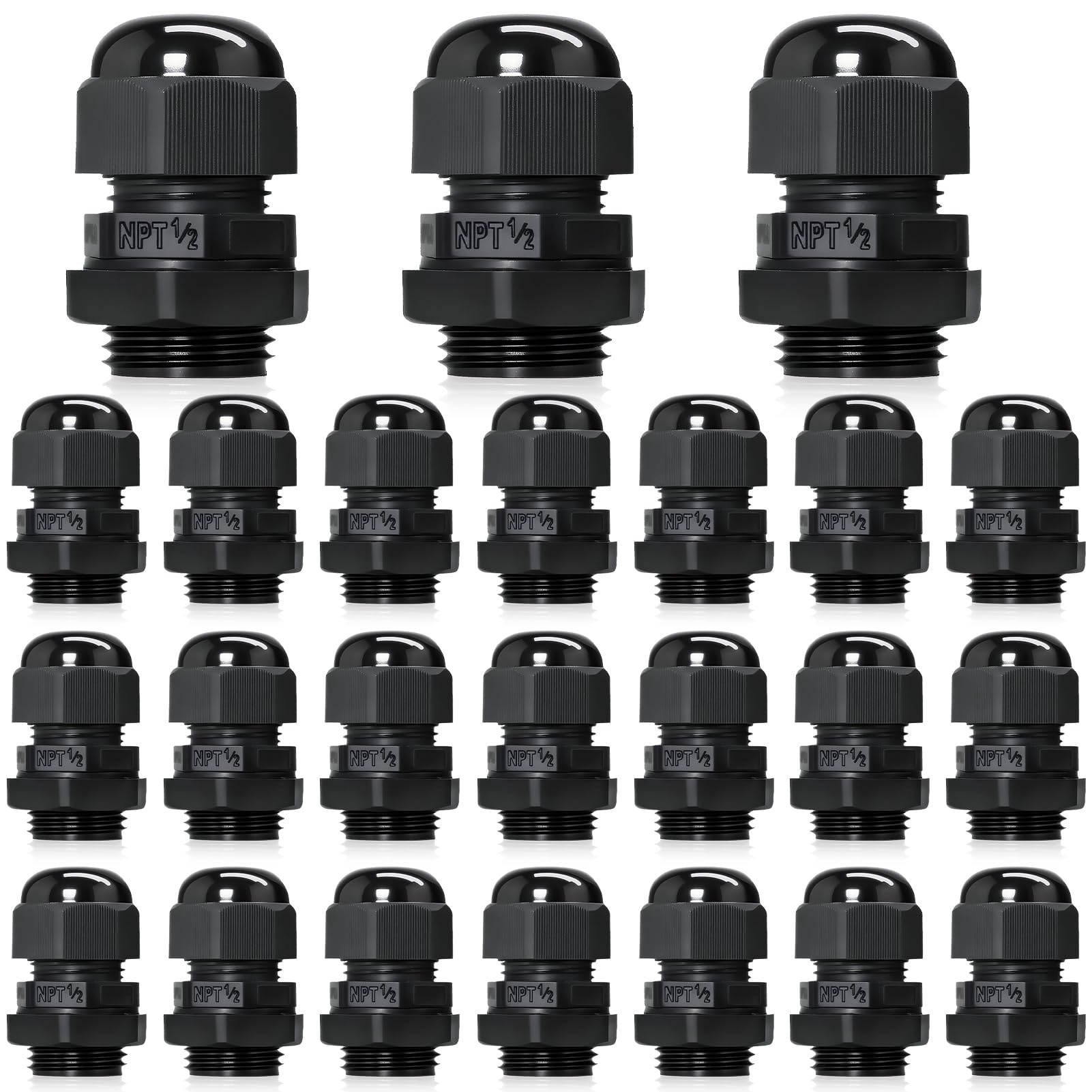 Snapklik.com : Wocloer 24 Pcs 1/2" NPT Black Adjustable Cable Glands ...