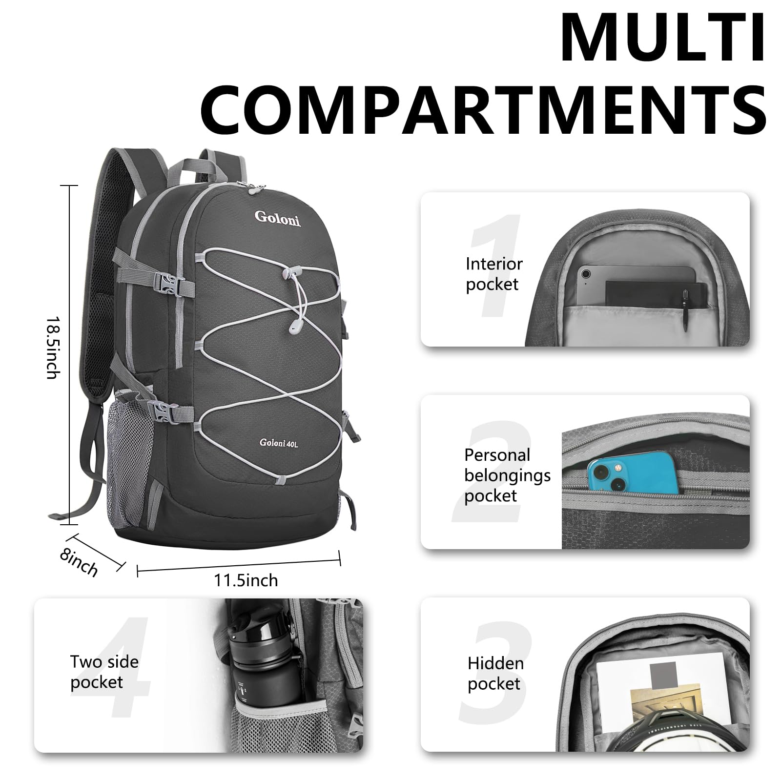 Snapklik.com : Goloni Ultra Lightweight Packable Backpack 40L ...