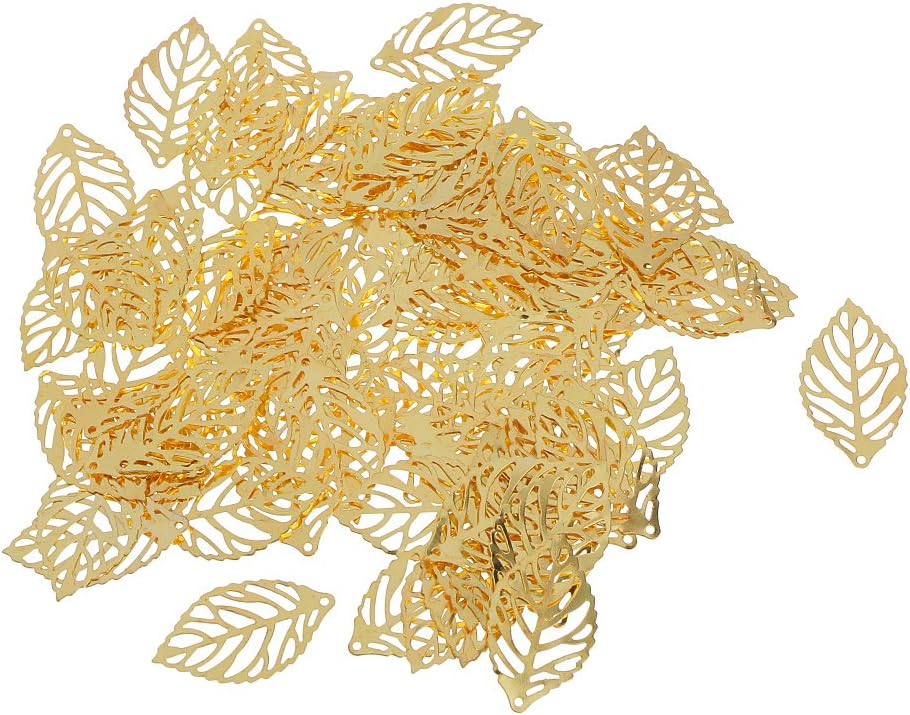 100Pcs Golden Alloy Pierced Tree Leaves for DIY : Amazon.co.uk
