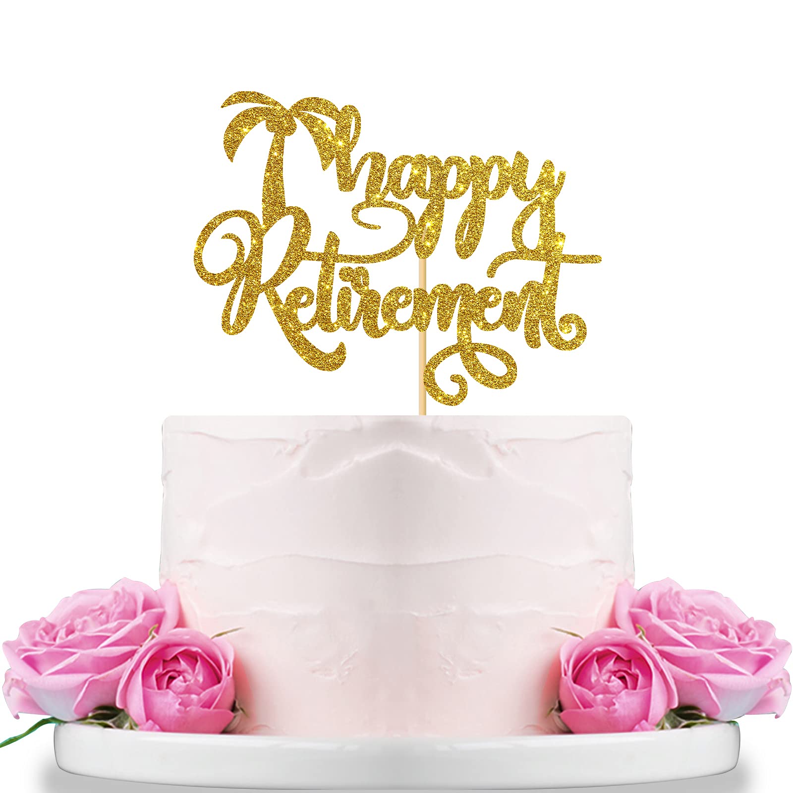Amazon.com: WeBenison Gold Glitter Happy Retirement Cake Topper with ...