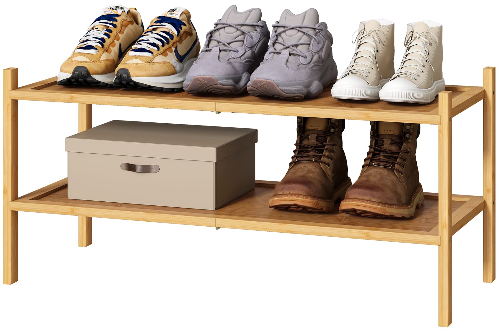 Amazon.com: kiplant Bamboo Shoe Rack, 2-Tier Shoe Rack for Entryway ...