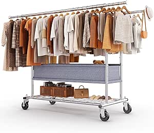 HOKEEPER Heavy Duty Double Rail Clothes Rack on Wheels, 283kg(625lbs ...