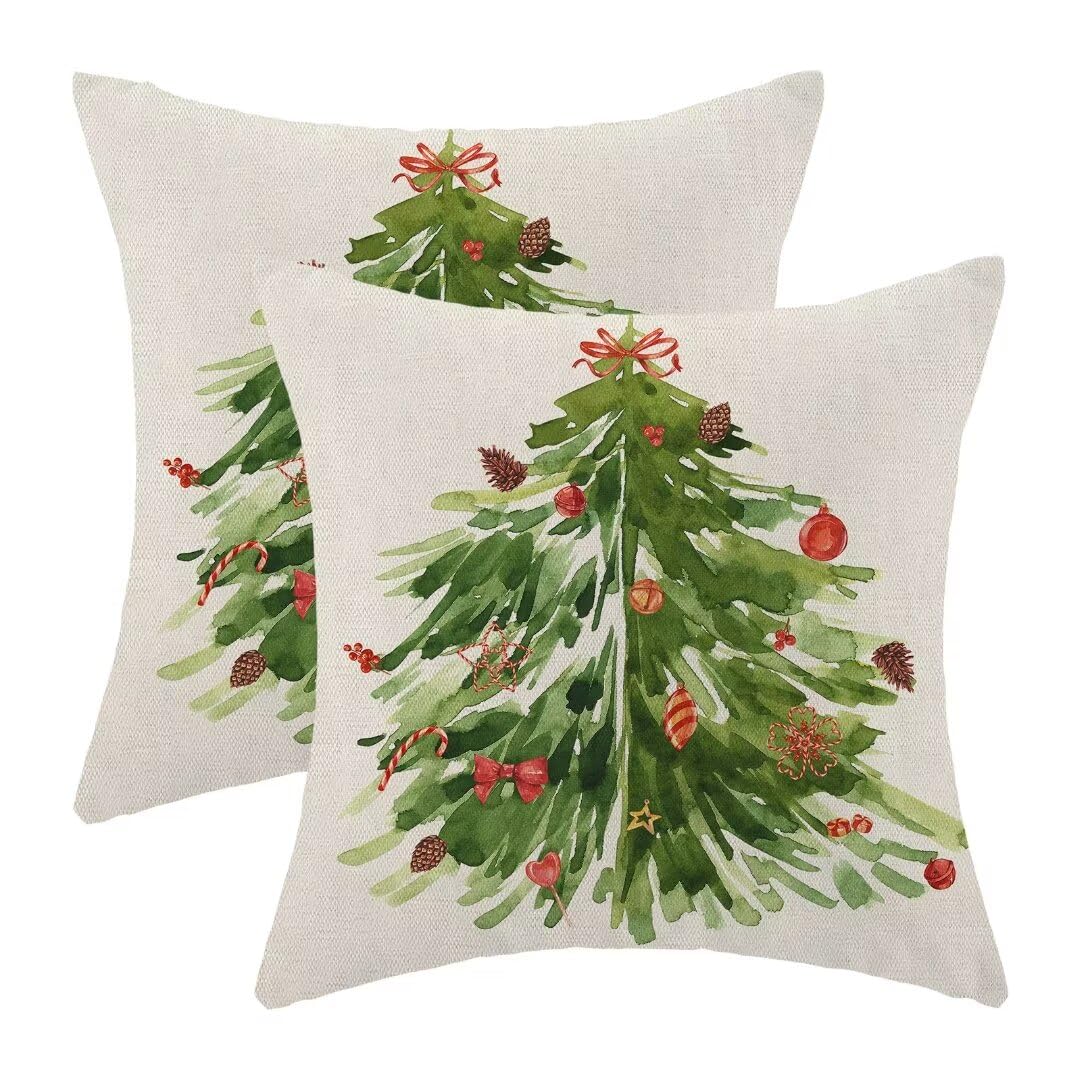 Amazon.com: AEIOAE Watercolor Green Tree Pillow Covers 22 x 22 Inch Set ...