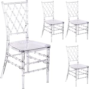 Amazon.com - LLS Set of 4 Clear Ghost Dining Chairs, Stackable Acrylic Dining Side Chairs with ...