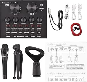 Amazon.co.jp: ROWCES V8外部ライブサウンドカードマイクセットライブストリーミング用ミニサウンドミキサーボードカラオケラップトップタブレットPC用の12の面白い効果音BT ...