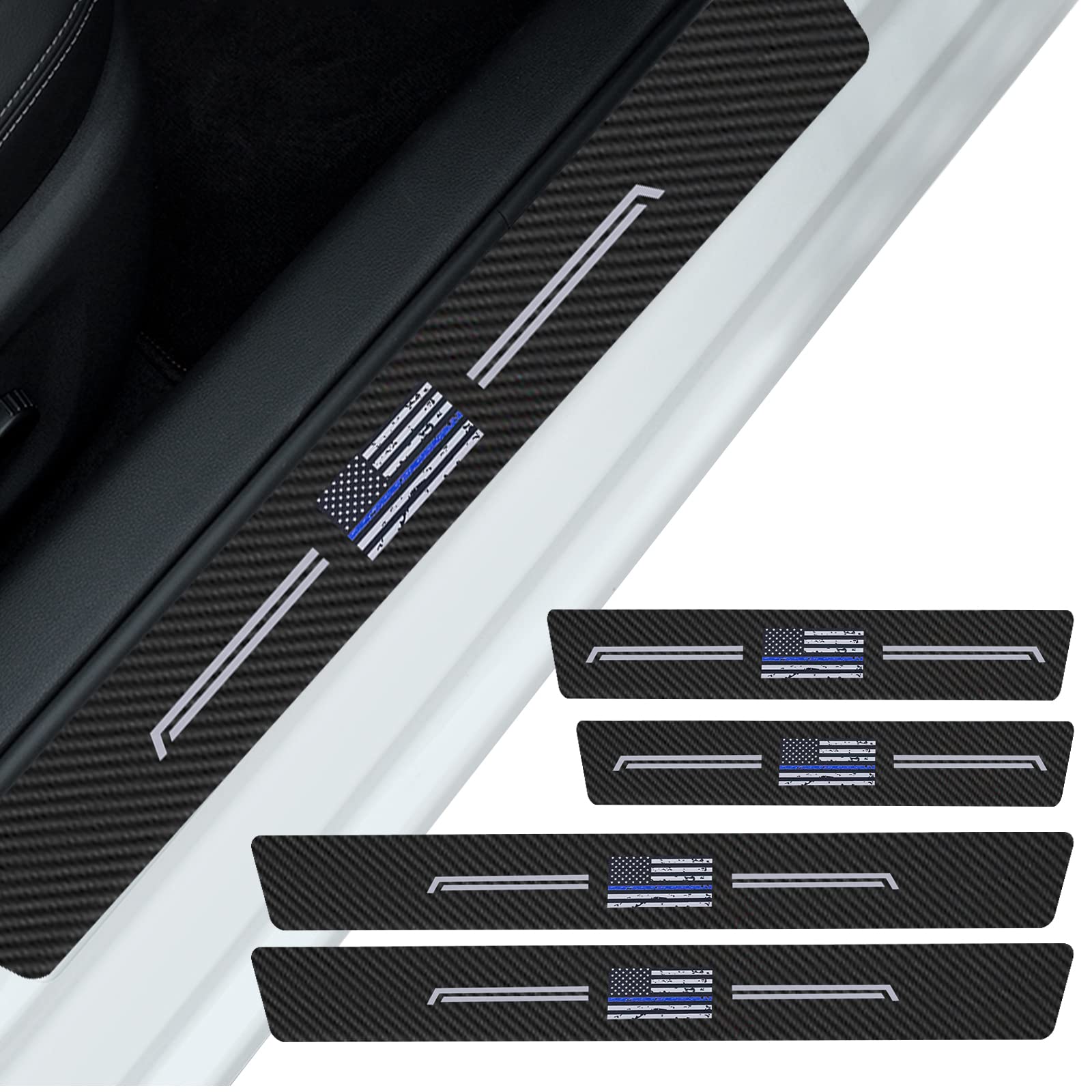 Amazon.com: neynavy 4 PCS Car Carbon Fiber Leather Door Sill Protector ...