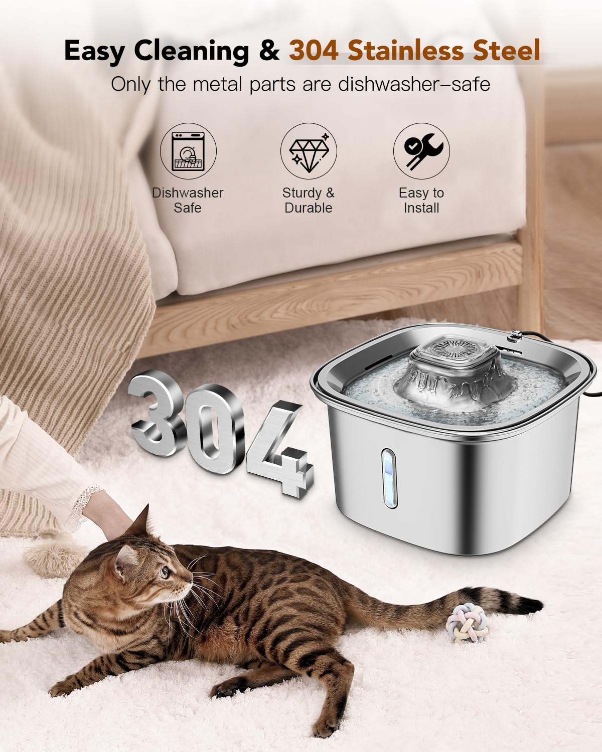 UPSKY Cat Water Fountain Stainless Steel 101oz/3L Cat Fountain for ...