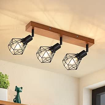 Glitzerlife Denckenspots E14 3-Flame Ceiling Light Black Wood Retro ...