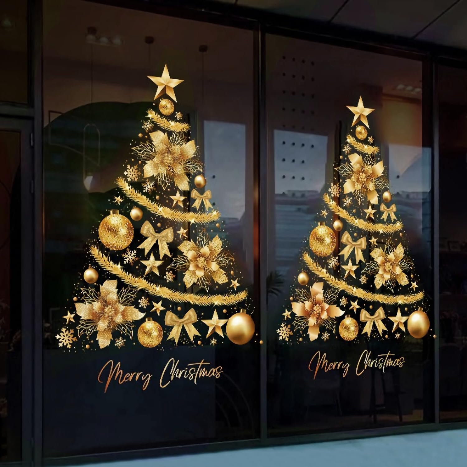 FMDPZUP Christmas Window Clings Stickers,67cm*101cm Gold Tree Extra ...