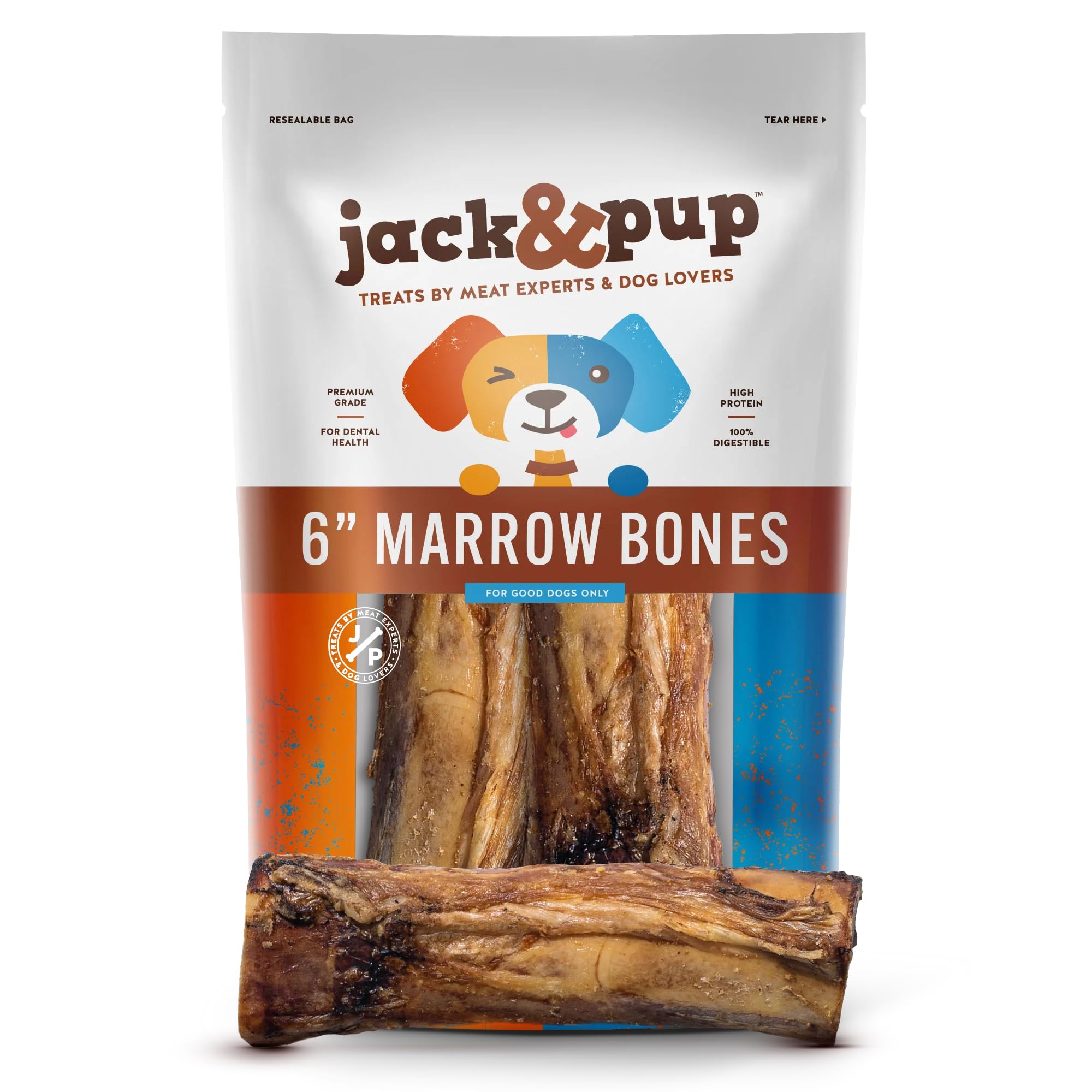 Amazon.com : Jack&Pup Marrow Bones for Dogs | 6" Dog Bones (2 Pack ...