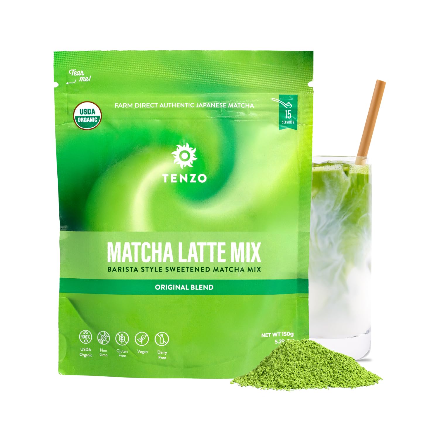 Amazon.com: Tenzo Matcha Green Tea Powder, Organic Cafe Sweetened ...