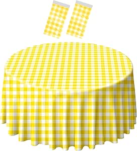 Amazon.com: SietDESEO 2 Pack Yellow Gingham Tablecloth Round 84 x 84 ...