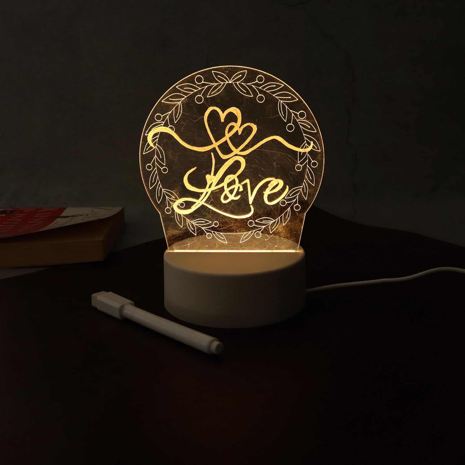 Buy Spillbox 3D Acrylic Rewritable Message Note Board with LED Light ...