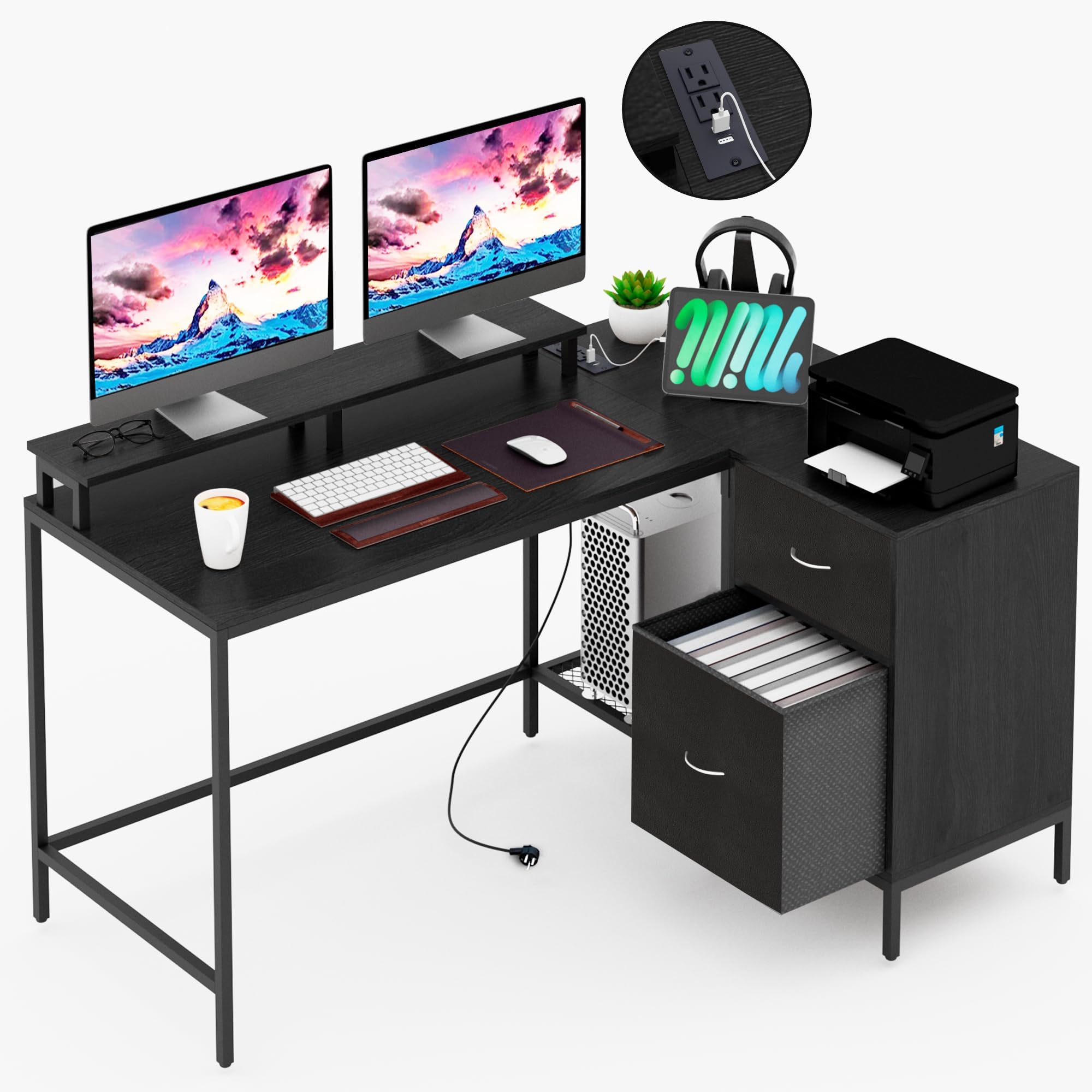 Amazon.com: Edbuosy 54" L Shaped Desk with File Drawers, Office ...