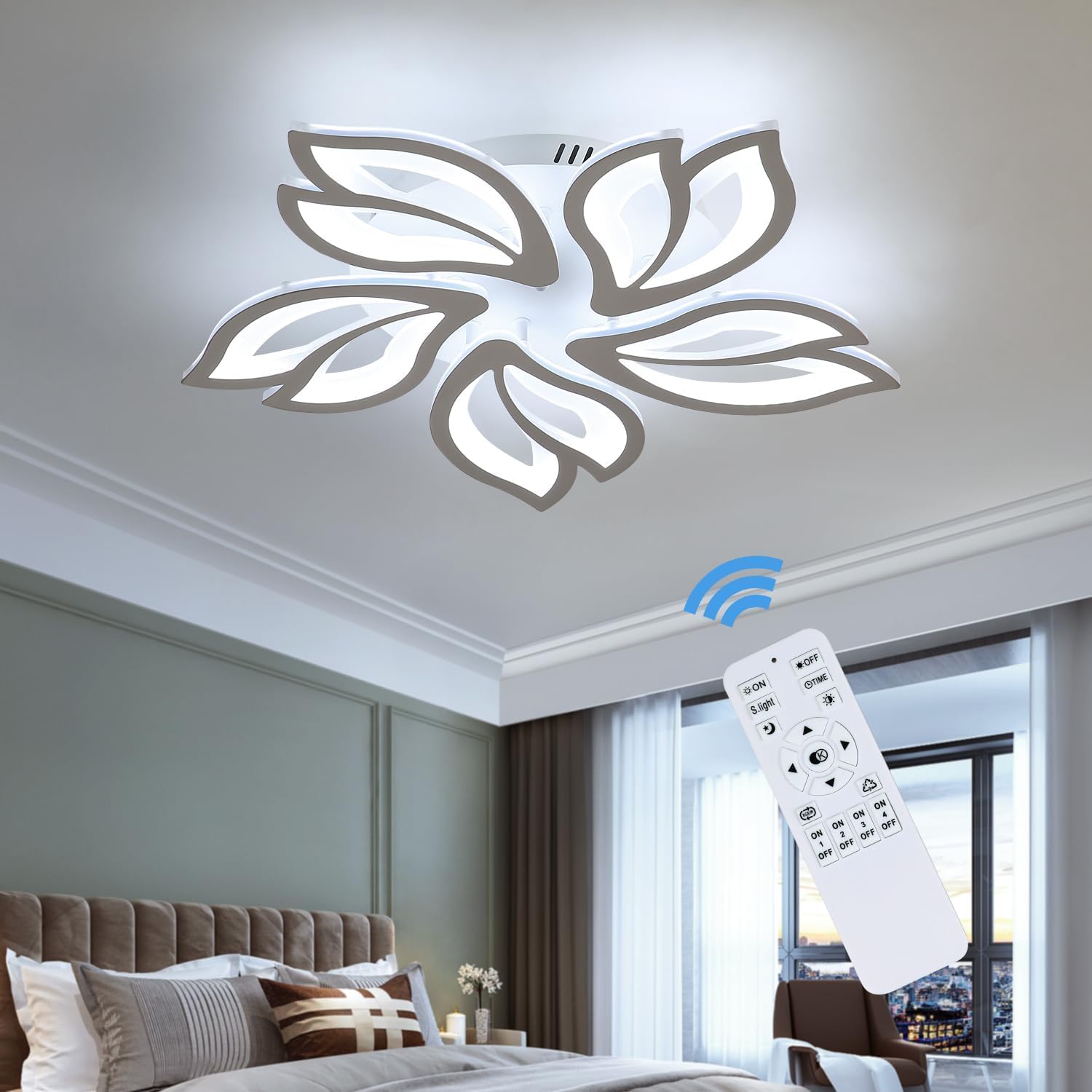 Modern LED Ceiling Lighting, 5 Head Petal LED Ceiling Light Dimmable ...