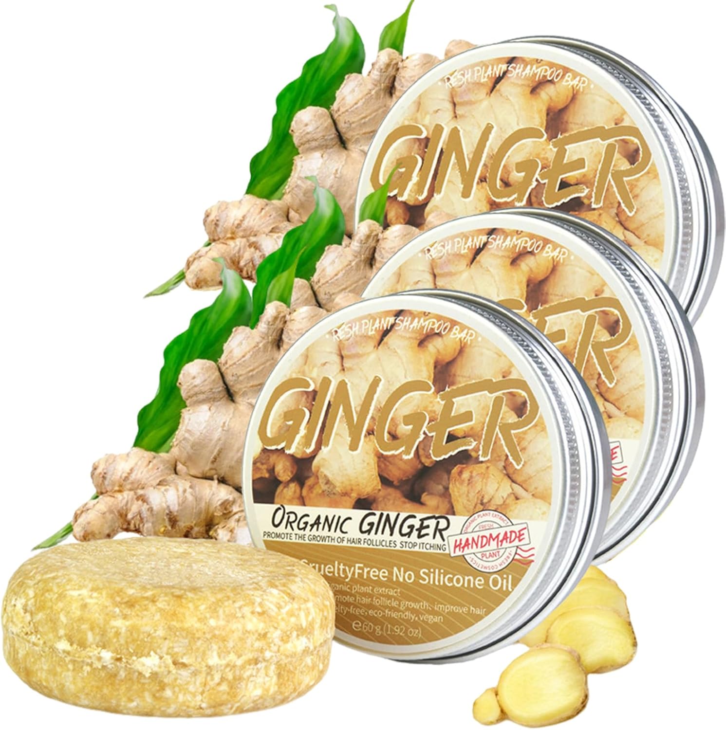3PCS Organic Ginger Hair Regrowth Shampoo Bar, Ginger Soap for Hair ...