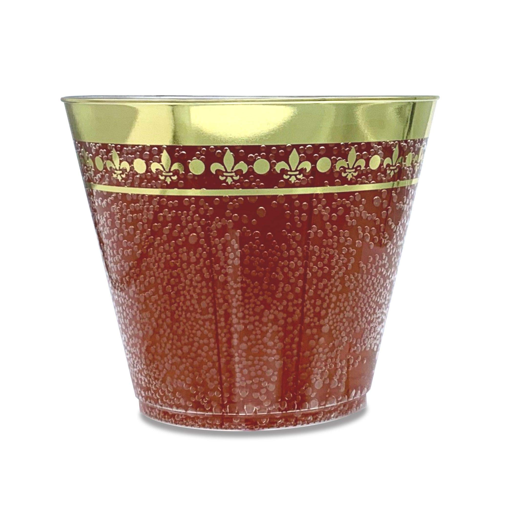 Buy Royal Grade 50 Gold Plastic Cups - 9 oz Gold Rimmed Fleur De Lis ...
