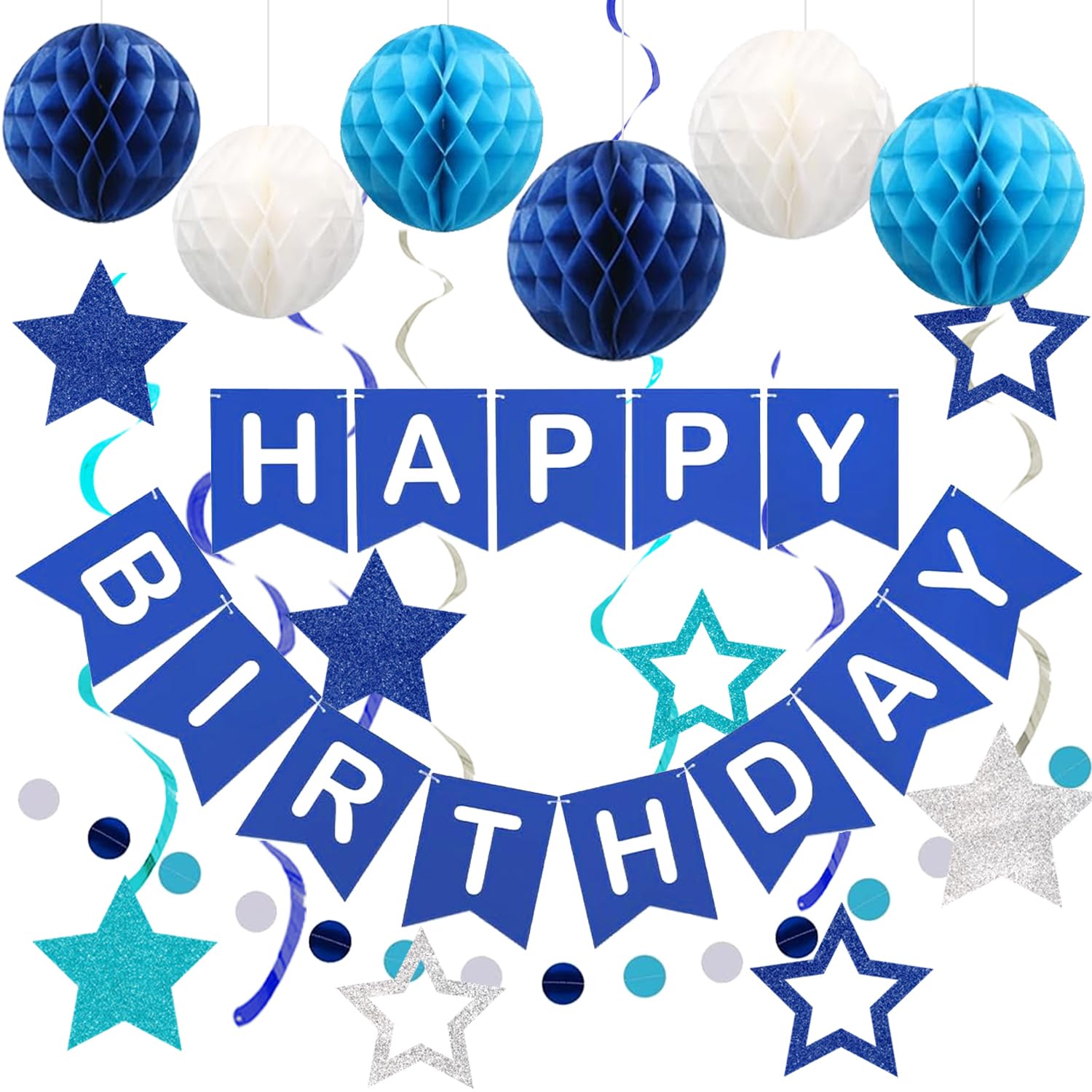 Amazon.com: Blue Happy Birthday Decorations,Happy Birthday banner,Blue ...