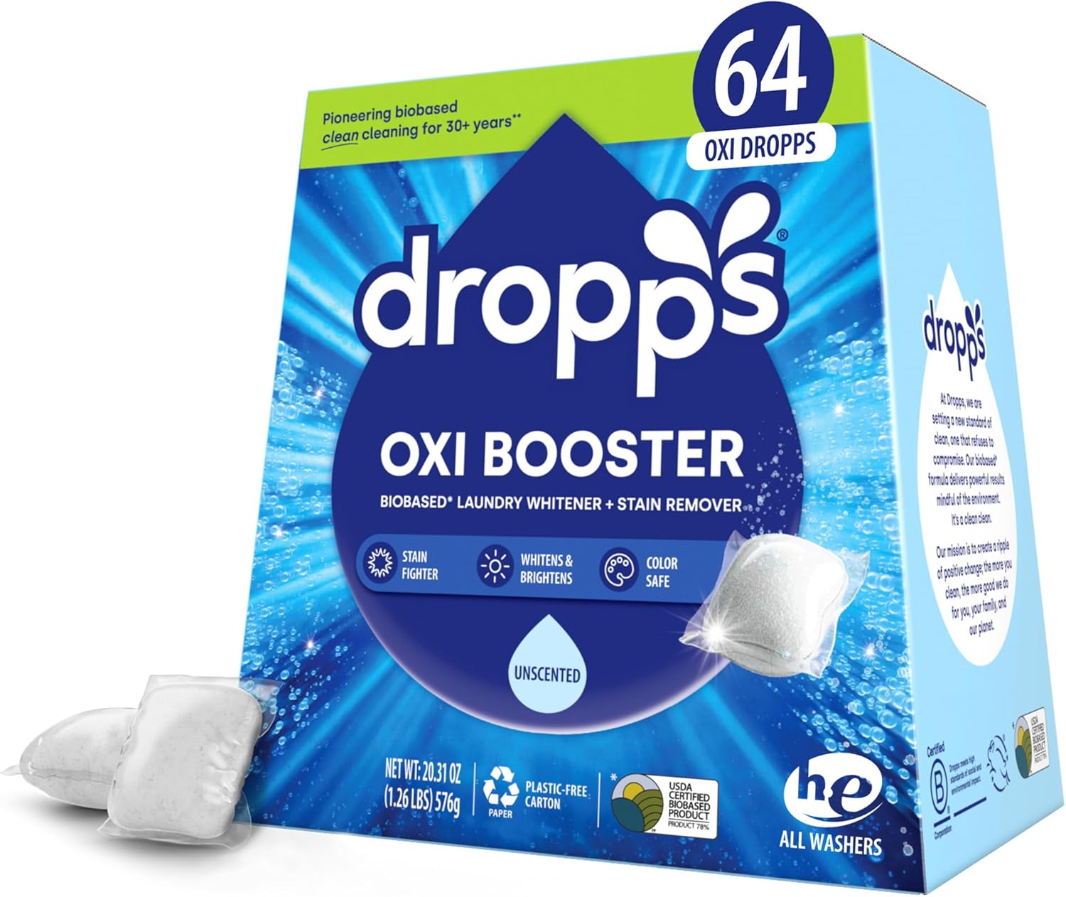 Amazon.com: Dropps Oxi Booster Pods, Unscented (64 Pods) - Chlorine ...