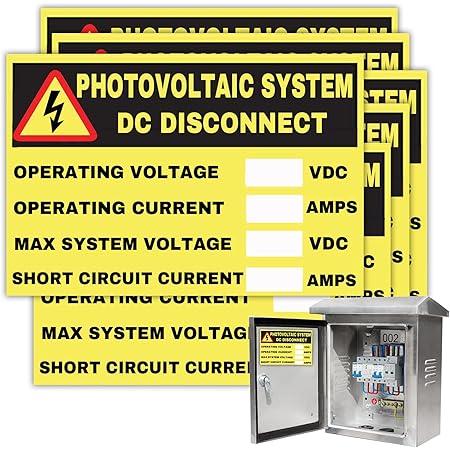 Amazon.com: 4X3 inch PHOTOVOLTAIC System DC Disconnect Label Premium ...