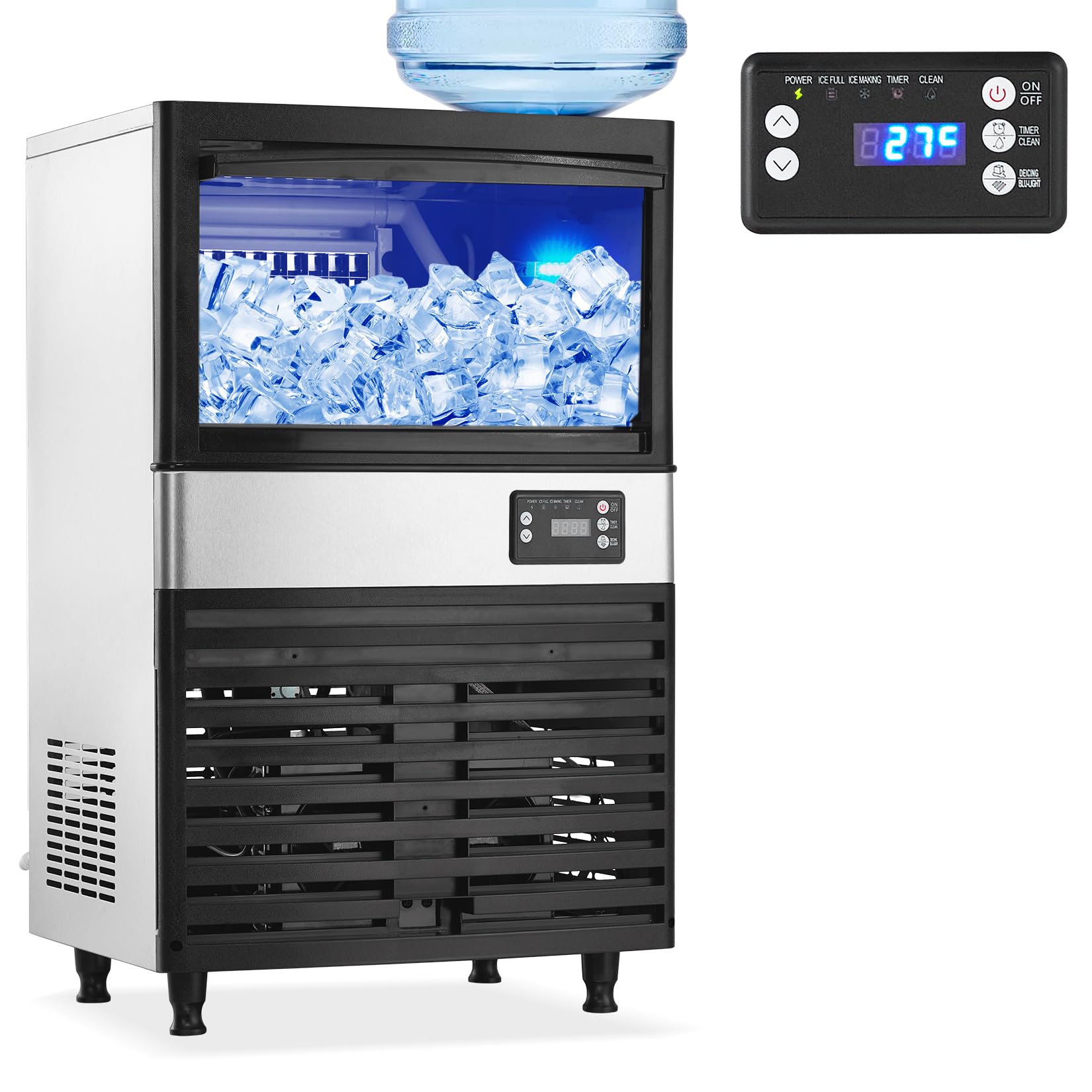 Amazon.com: Commercial Ice Maker Machine, 2 Water Inlet Modes, 130 lbs ...