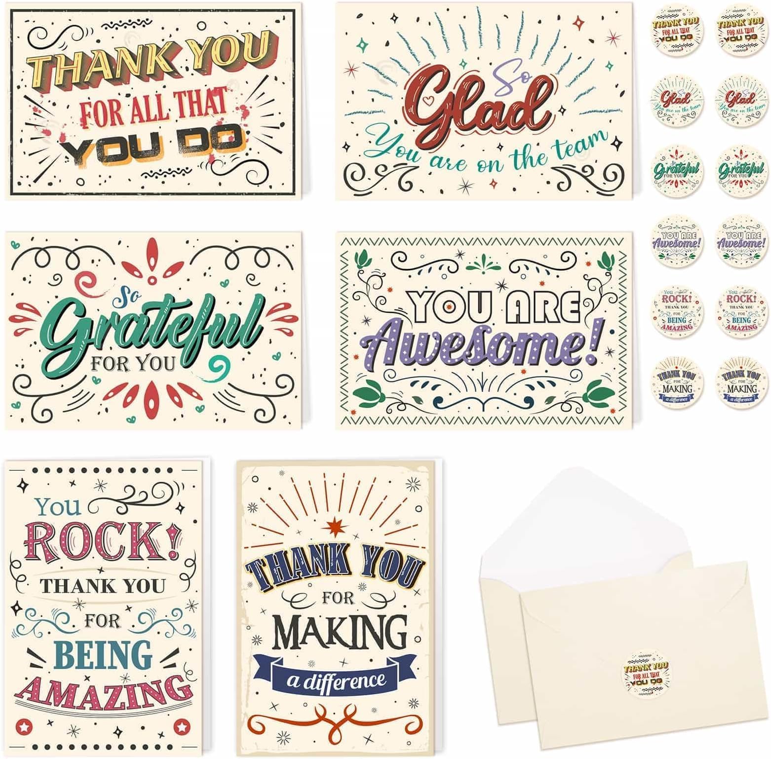 Amazon.com : Jetec 100 Sets Employee Appreciation Cards with Envelopes Teacher Thank You Gifts ...