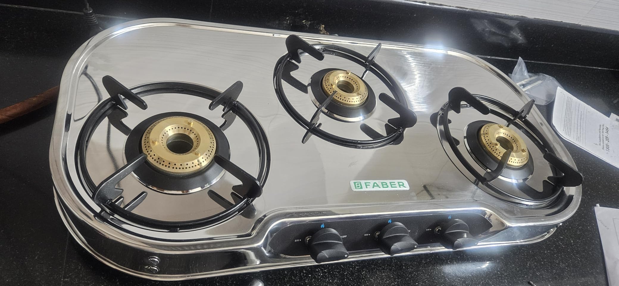 Faber high efficiency 3 Brass Burner gas stove| Stainless Steel| ISI ...