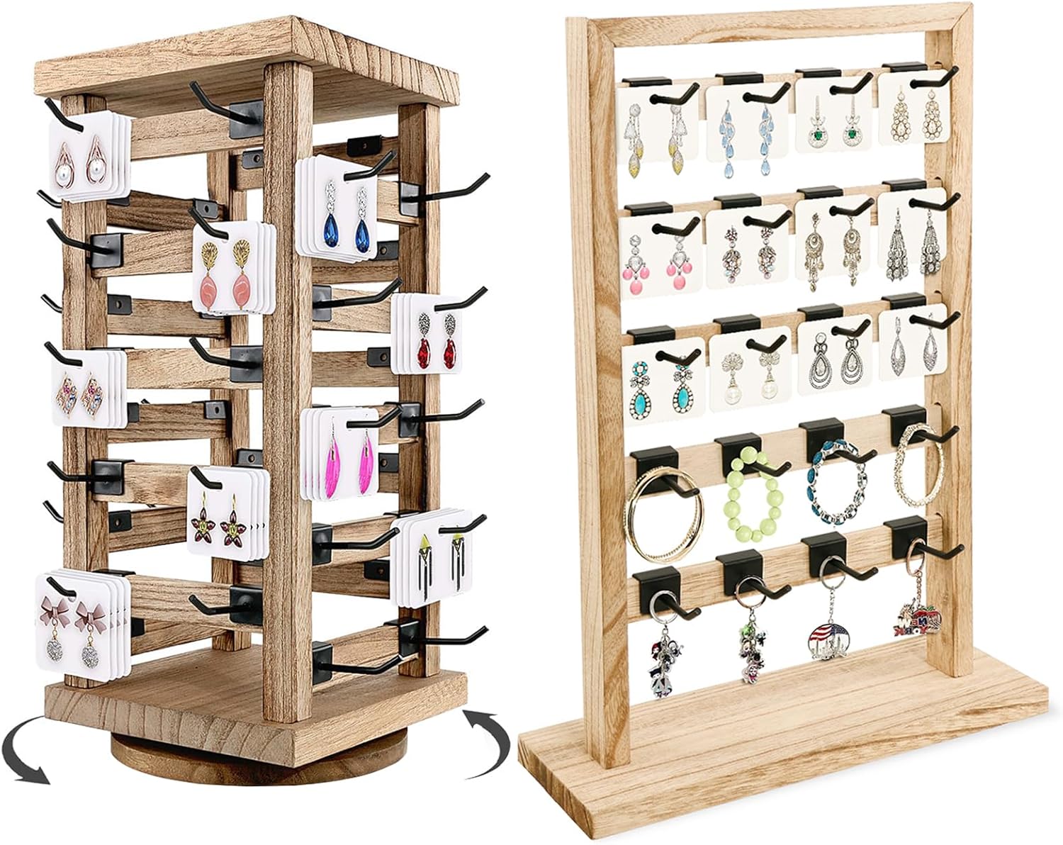 Amazon.com: Wood Rotating Jewelry Display Stand and Earring Display ...