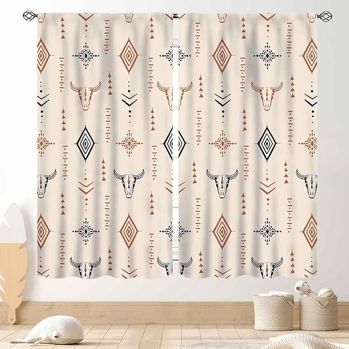 Amazon.com: Western Curtains, Rustic Retro Aztec Bull Skull Southwest ...