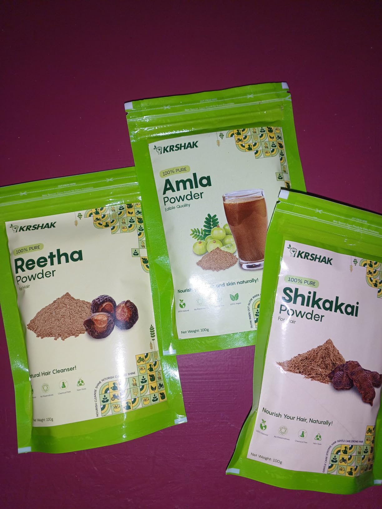 KRSHAK Amla, Reetha, Shikakai Powder Combo - For Hair Care (300g) | 100 ...