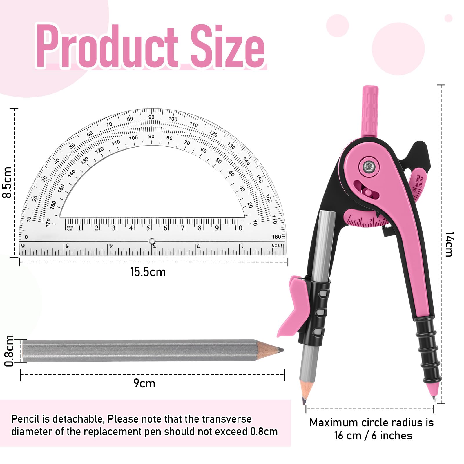 Snapklik.com : EBOOT Student Geometry Math Set, Drawing Compass And 6 Inch Clear Swing Arm ...