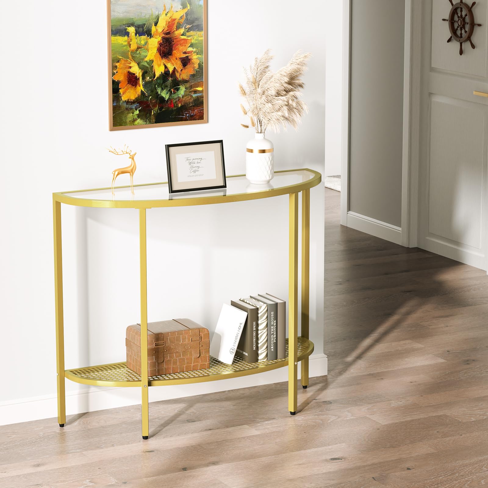 Snapklik.com : SAYGOER Glass Half Moon Console Table 2 Tier Narrow ...