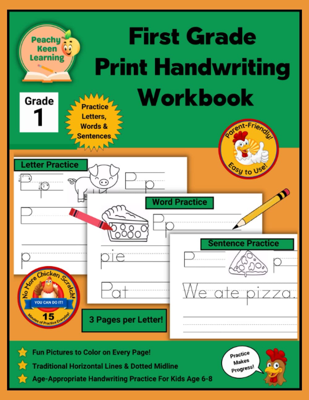 First Grade Print Handwriting Workbook with Traditional Horizontal ...