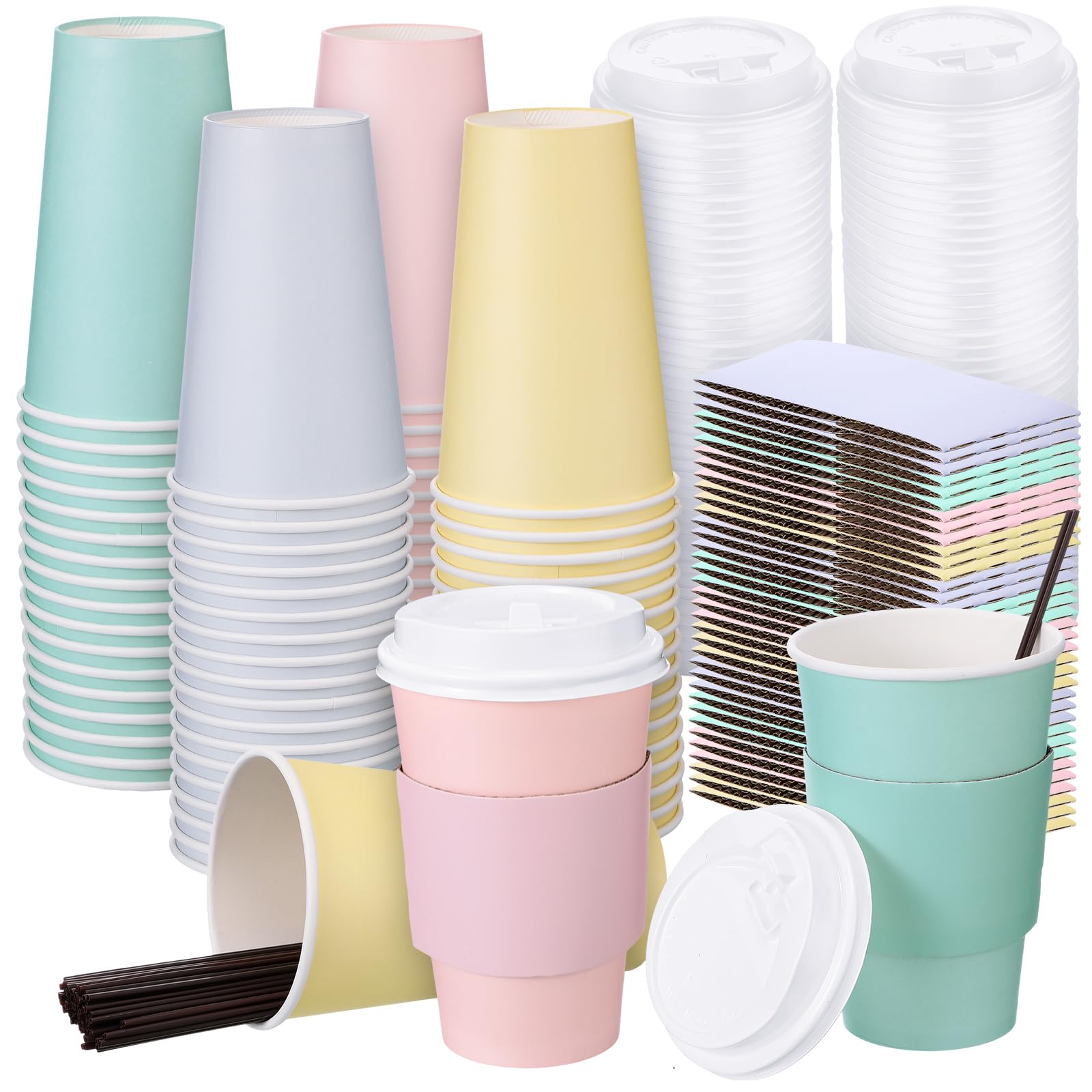 Amazon.com: Bokon 100 Pack Disposable Coffee Cups with Lids 16 oz Paper ...